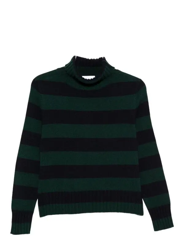 BEYOU Cashmere Striped Turtleneck Sweater - Blue