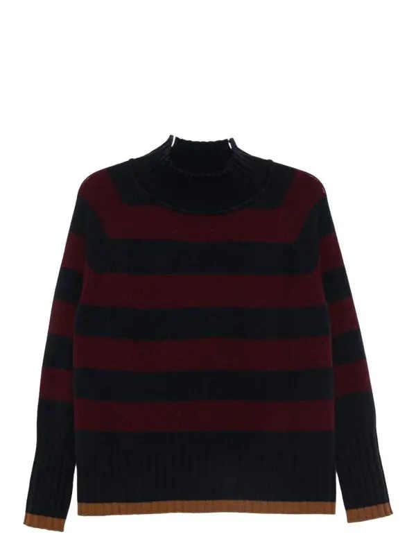 BEYOU Striped Cashmere Turtleneck Sweater - Red