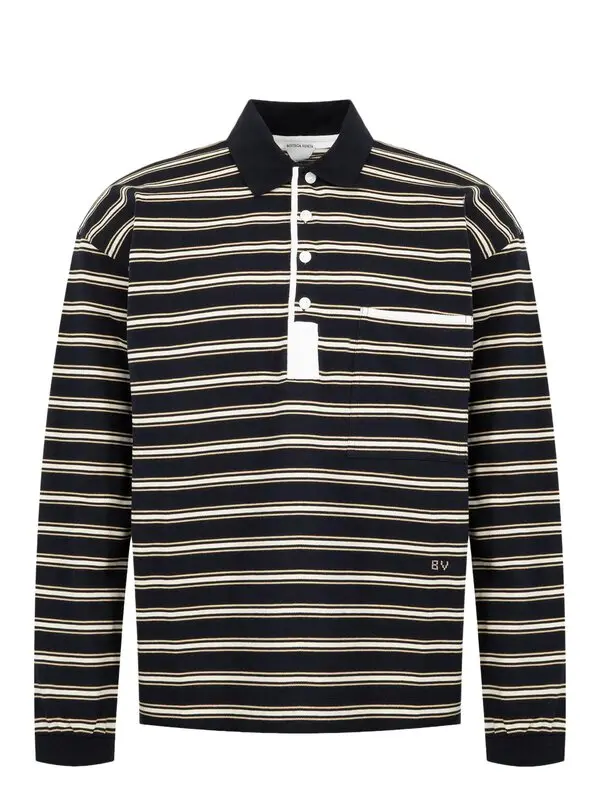 Bottega Veneta Long Sleeve Striped Polo - Blue