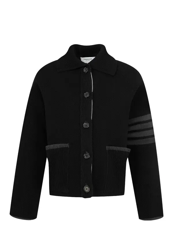 Thom Browne Double Face Pique Stitch Polo Collar Jacket - Black