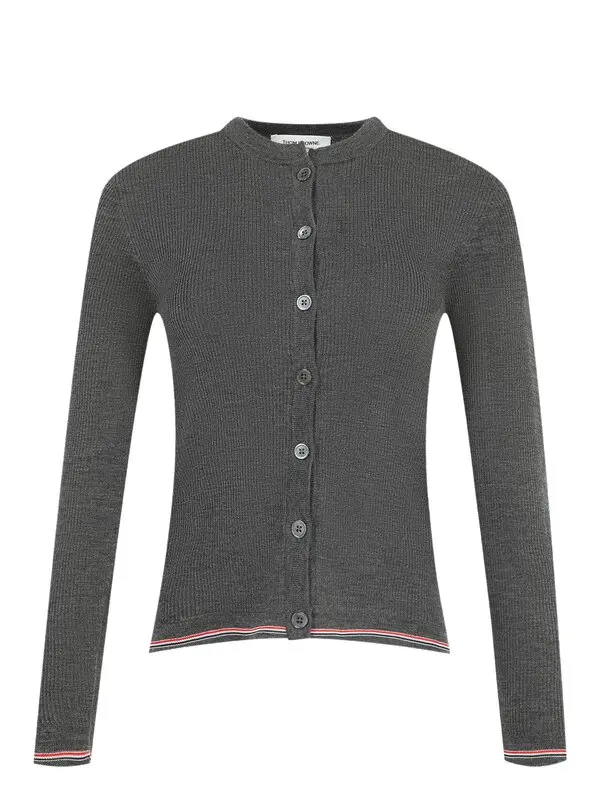 Thom Browne Ribbed Crew Neck Cardigan - Grey