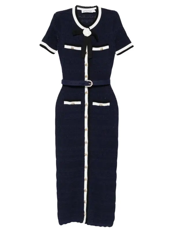 SELF-PORTRAIT Button-front Knit Midi Dress - Navy