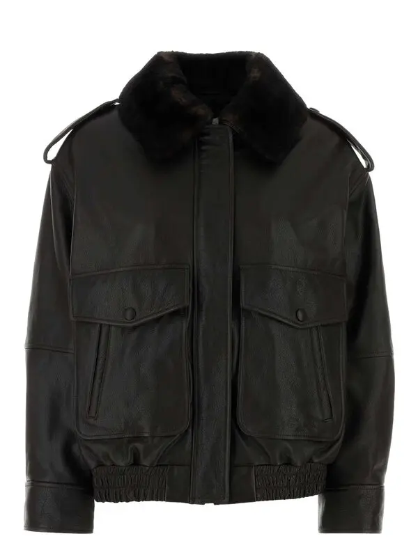 Loulou De Saison Russo Calfskin Leather Jacket With Fur Collar - Brown