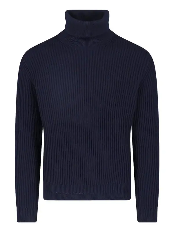 ZANONE Ribbed Turtleneck Sweater In 100% Virgin Wool - Blue