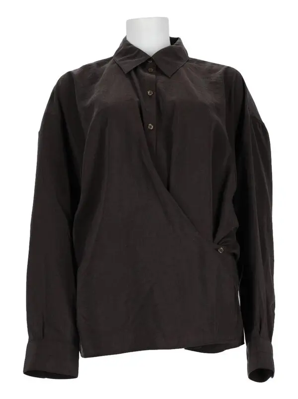 LEMAIRE Lemiare Draped Wrap-front Silk Blend Shirt - Brown