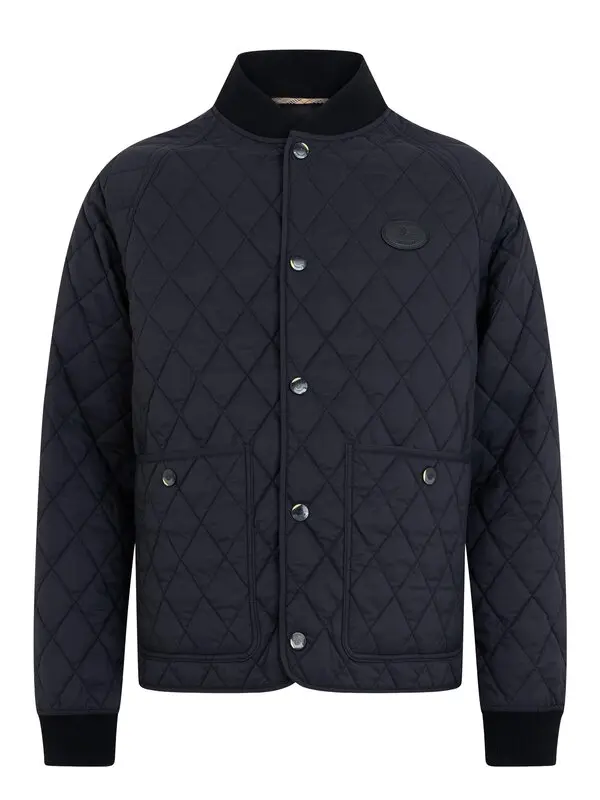 Burberry Quilted Jacket With Button Front And Ribbed Cuffs - Blue