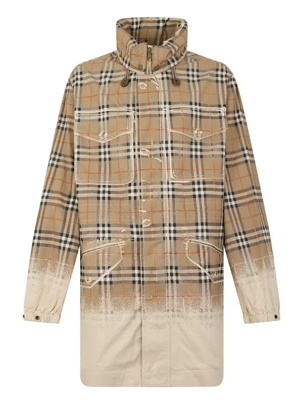 Burberry Checkered Cotton Long Sleeve Windbreaker Jacket - Beige