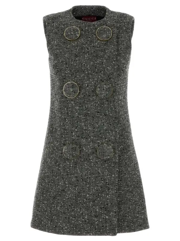 Gucci Melange Wool-blend Mini Dress - Grey