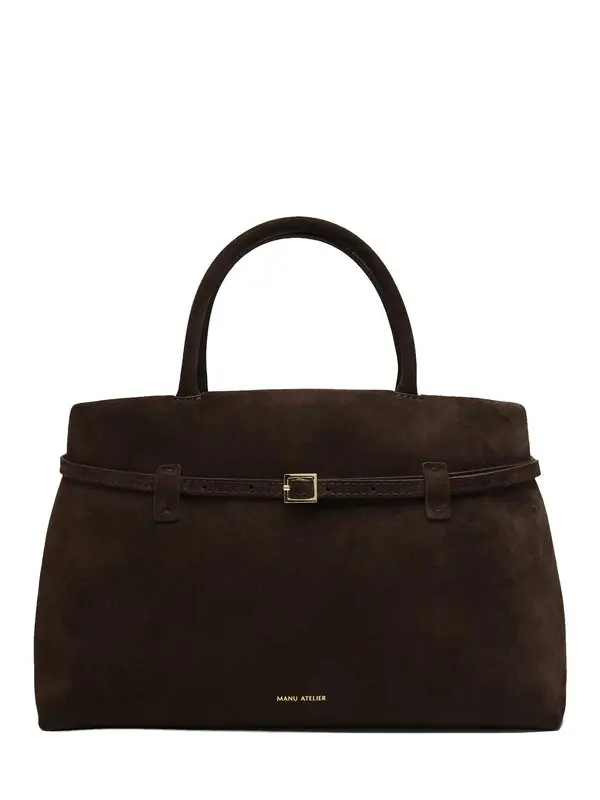 Manu Atelier Le Cambon 35 Suede Top Handle Bag - Brown