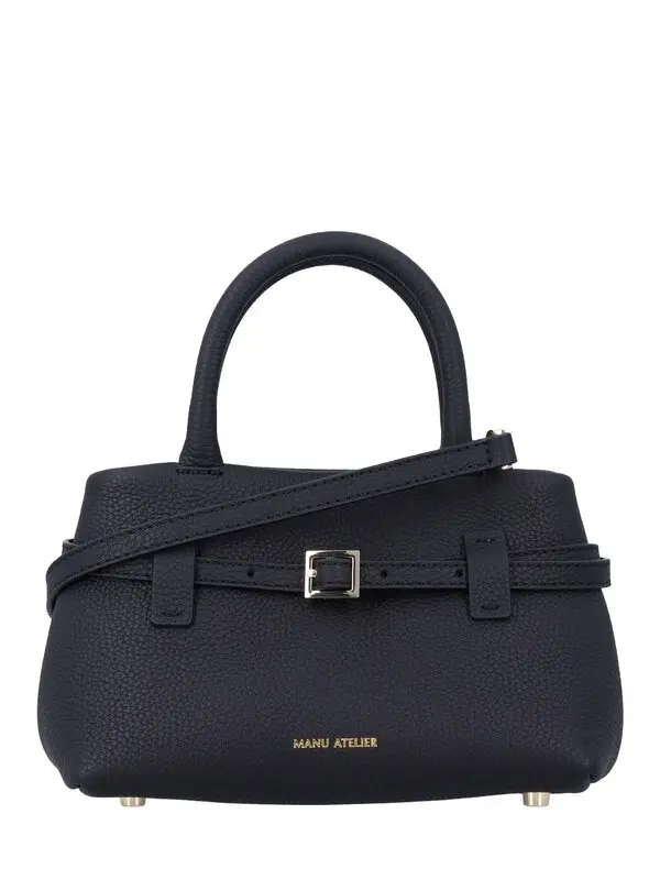 Manu Atelier Pebbled Leather Top Handle Satchel - Nero