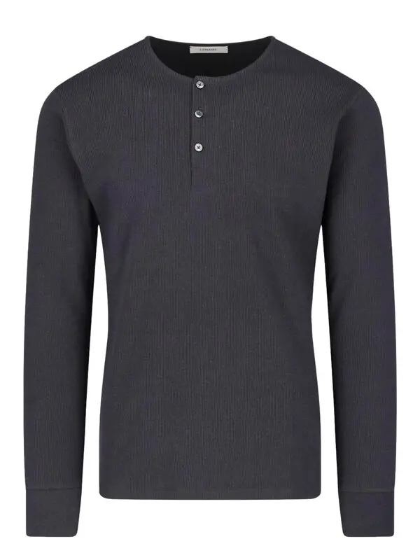 LEMAIRE Ribbed Henley Long Sleeve Shirt - Grey