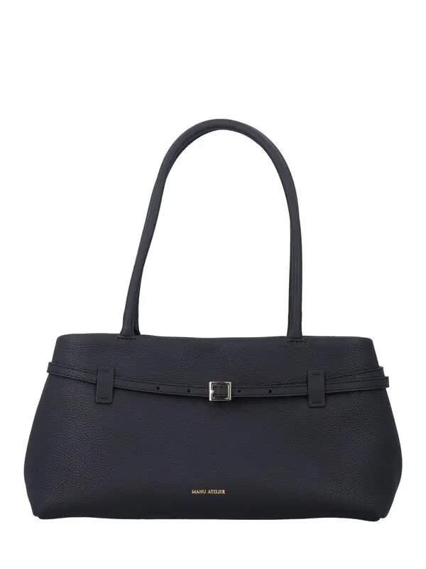 Manu Atelier Leather Tote Bag With Belt Detail - Nero
