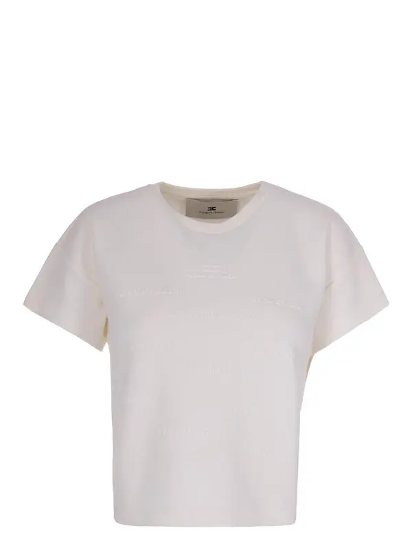 Elisabetta Franchi Embossed Logo Short-sleeve T-shirt - Gesso