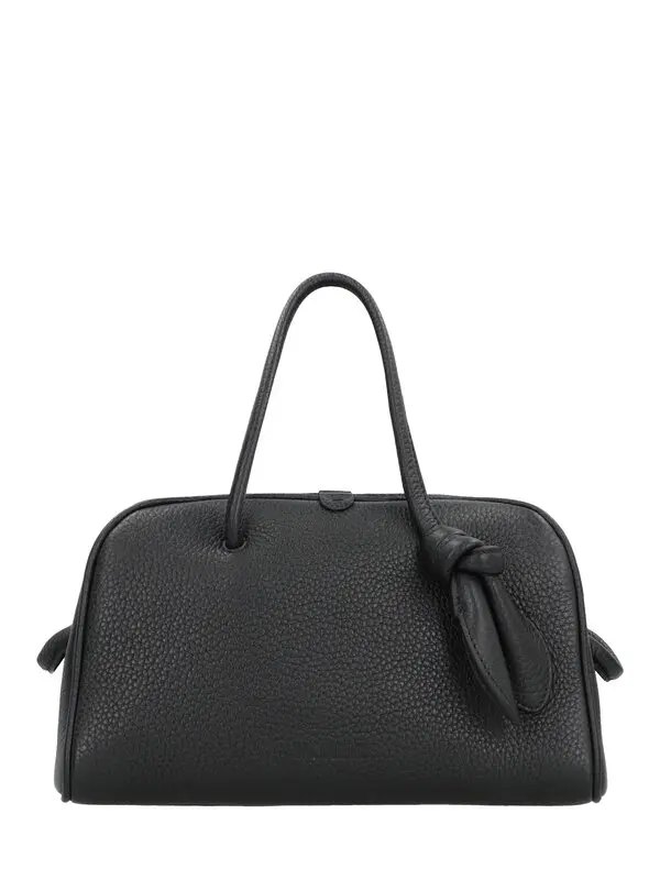 Jacquemus Le Petit Turismo Mini Crushed Leather Tote Bag With Top Zip - Black