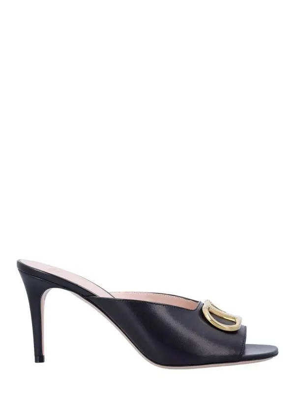 Valentino Garavani Leather Stiletto Heel Slide Mule Sandals - Nero