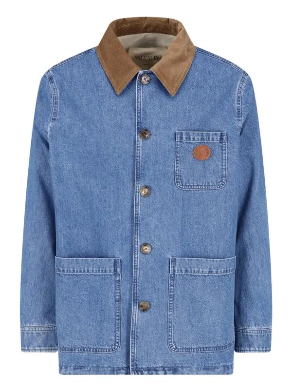 Valentino Garavani S Denim Jacket With Corduroy Collar - Light Blue