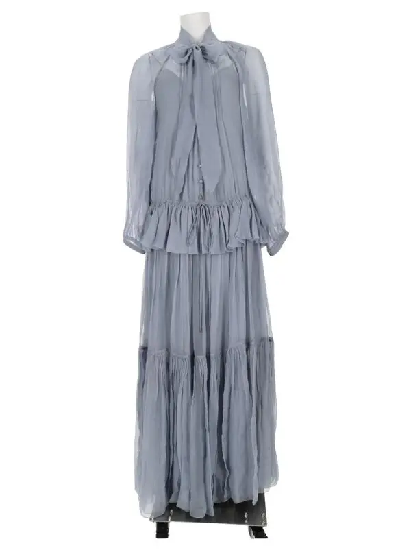 Chloé Sheer Silk Tie-neck Tiered Maxi Dress - Grey