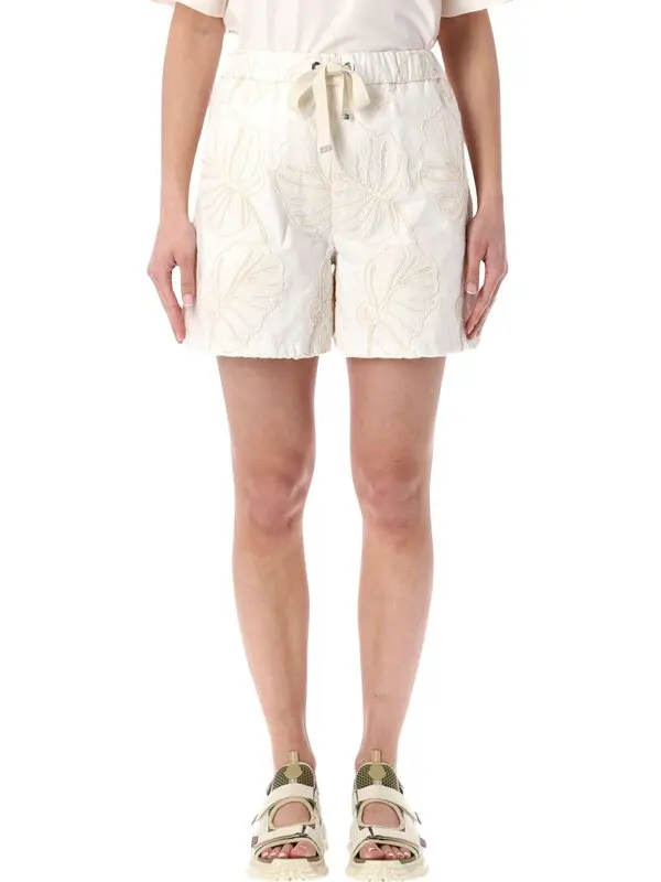 Moncler Embroidered Floral Drawstring Shorts - White