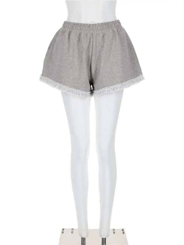 GANNI Organic Cotton Lace-trim Shorts - Grey