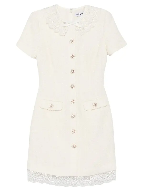 SELF-PORTRAIT Textured Lace Collar Mini Dress - White