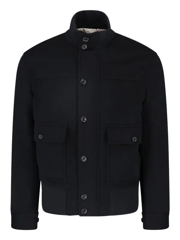 LARDINI Wool-cashmere Button-front Utility Jacket - Black