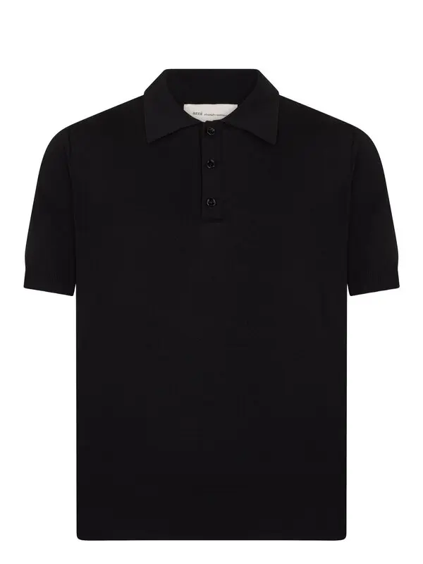 AMI Paris Short-sleeved Polo Shirt With Three-button Placket - Black