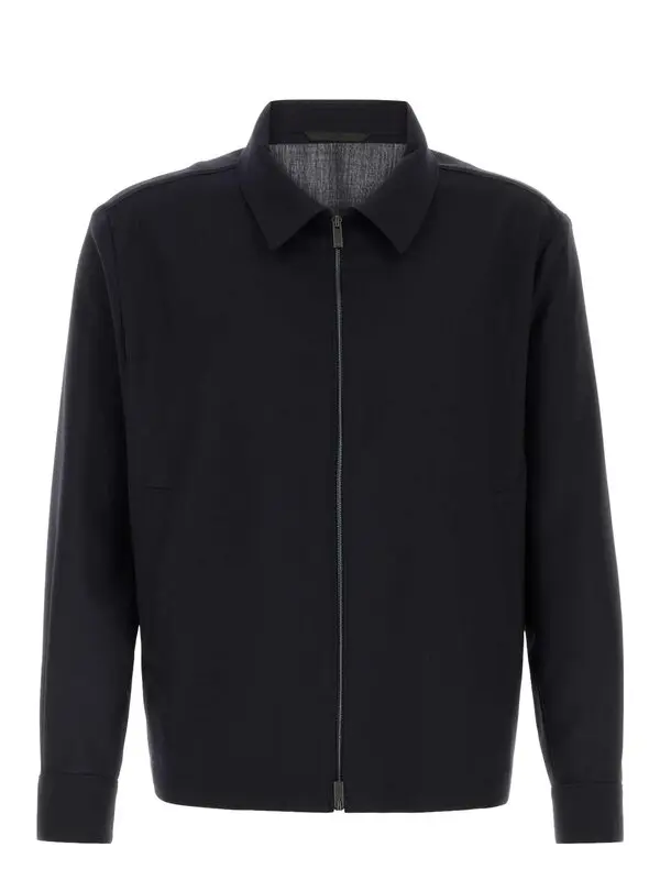 BOSS 100% Virgin Wool Zip-up Shirt Jacket - Blue