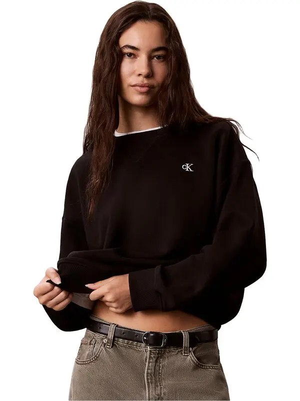Calvin Klein Monogram Fleece Crewneck Sweatshirt - Black