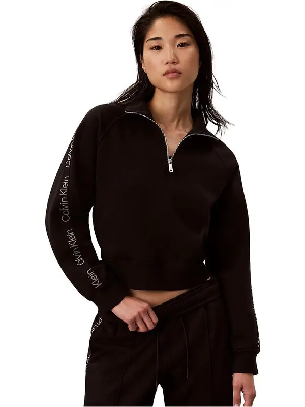 Calvin Klein Logo Tape Fleece Half Zip Sweatshirt - Black