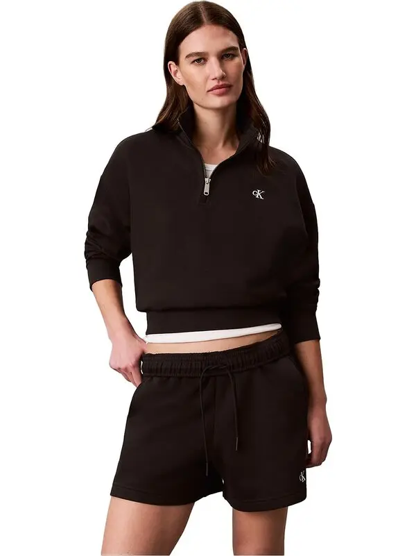 Calvin Klein Monogram Fleece 1/4 Zip Sweatshirt - Black