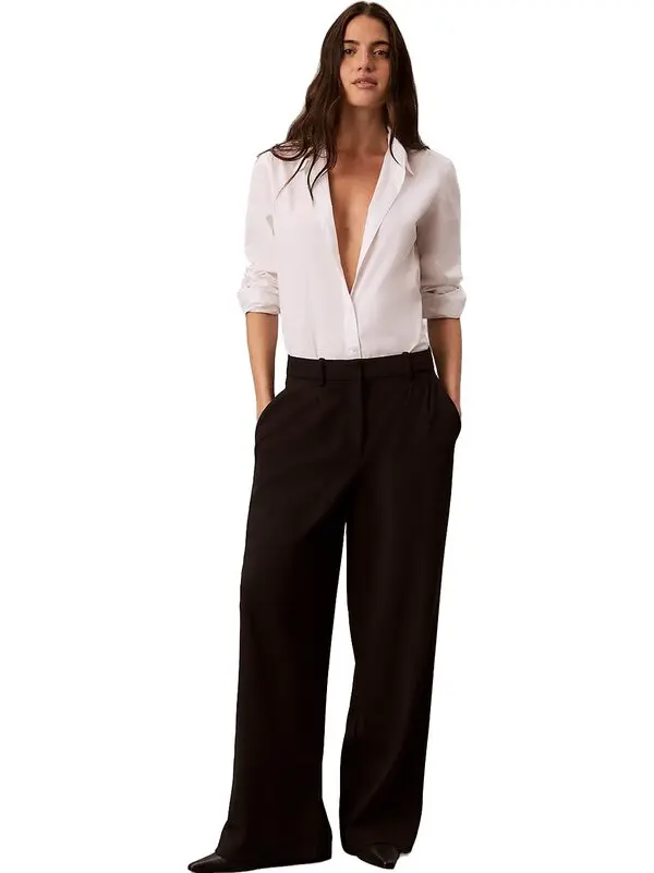 Calvin Klein Stretch Crepe Wide Leg Trousers - Black