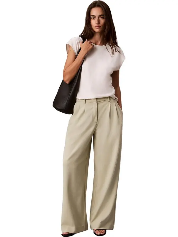 Calvin Klein Stretch Crepe Wide Leg Trousers - Mint Sauce