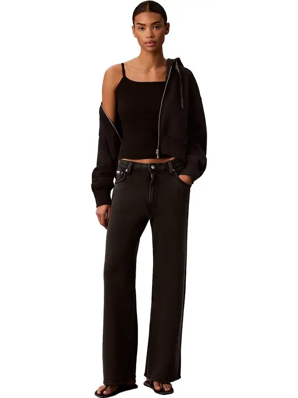 Calvin Klein Denim Wash French Terry Wide Leg Pants - Black