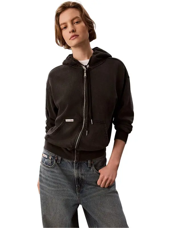 Calvin Klein Denim Wash French Terry Full Zip Sweatshirt - Black