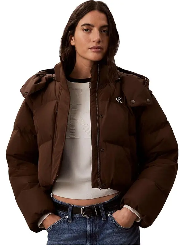 Calvin Klein Matte Convertible Down Puffer Jacket - Brown Cork