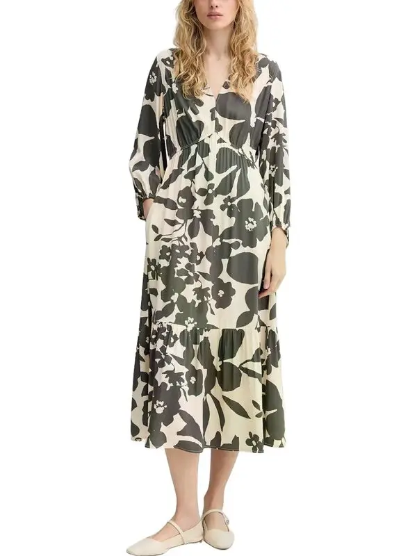 Marc O'polo Floral-print Tiered Midi Dress - Neutrals
