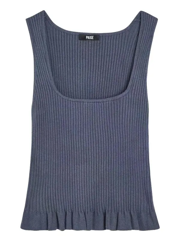 Paige Bronwyn Ribbed Knit Tank Top With Ruffled Hem - Blue