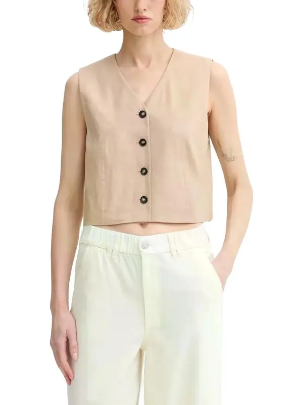Marc O'polo Sleeveless V-neck Cropped Button-up Top - Neutrals