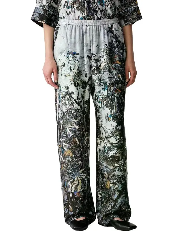 Munthe Abstract Print Elasticated Waist Trousers - Grey