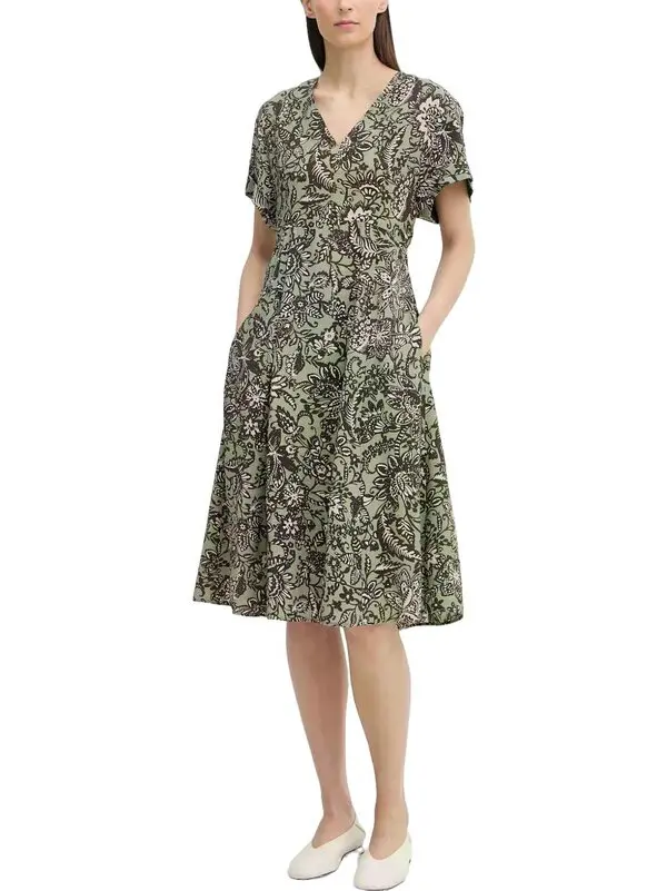 Marc O'polo Floral Print V-neck Short Sleeve Midi Dress - Green