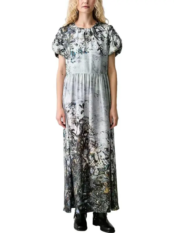 Munthe Abstract Print Puff Sleeve Maxi Dress - Grey