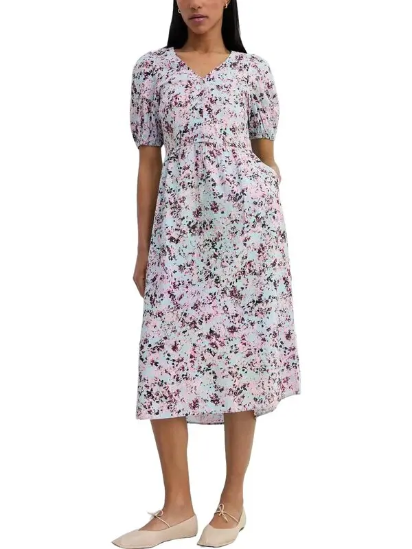 Marc O'polo Floral-print Puff-sleeve Midi Dress - Blue
