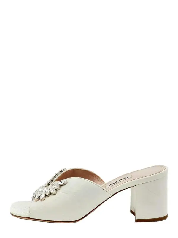 Miu Miu Crystal-embellished Snakeskin-effect Block Heel Sandals - White