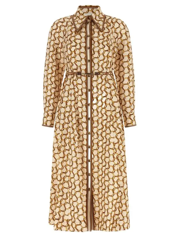 Zimmermann Chain Print Linen Midi Shirt Dress - Cream