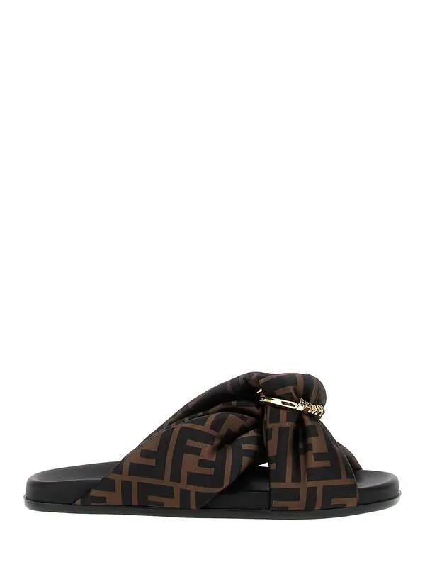 Fendi Feel Satin Slides With Ff Pattern - Brown