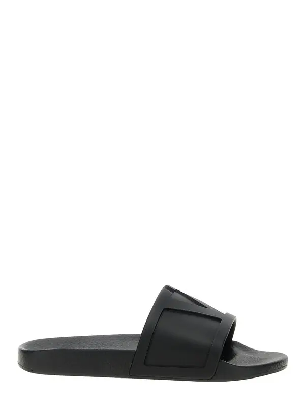 Valentino Garavani Coolside Embossed Logo Rubber Slides - Black