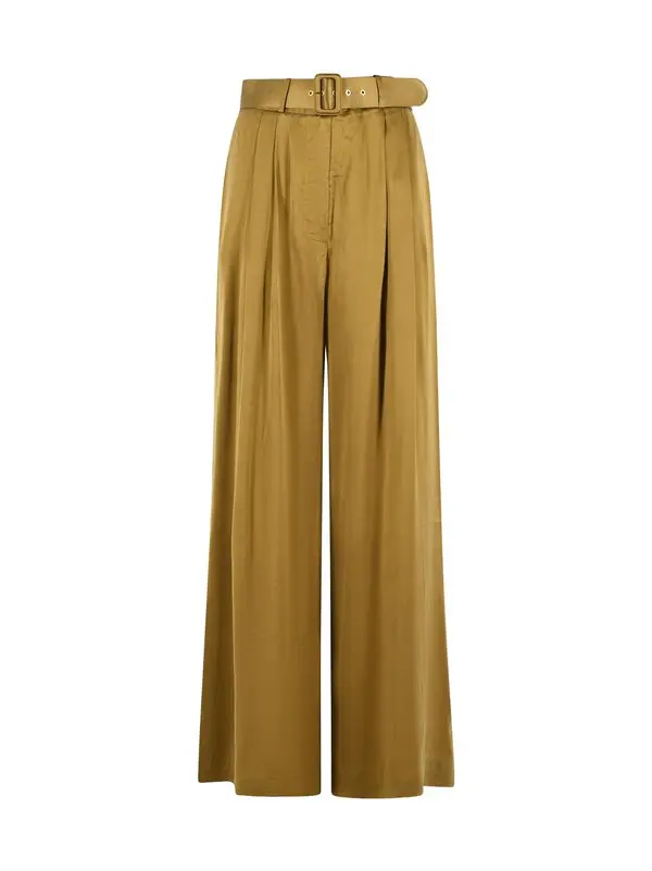 Zimmermann Tuck Olive Silk Pants - Green
