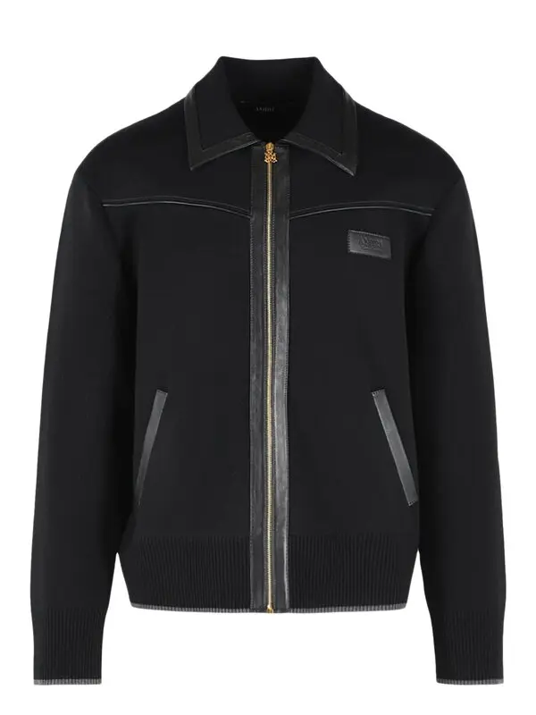 Amiri Wool Zip-up Jacket With Leather Details - Black