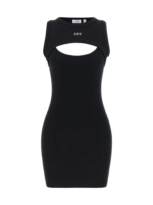 Off-White Ribbed Stretch Cotton Mini Dress - Multicolor