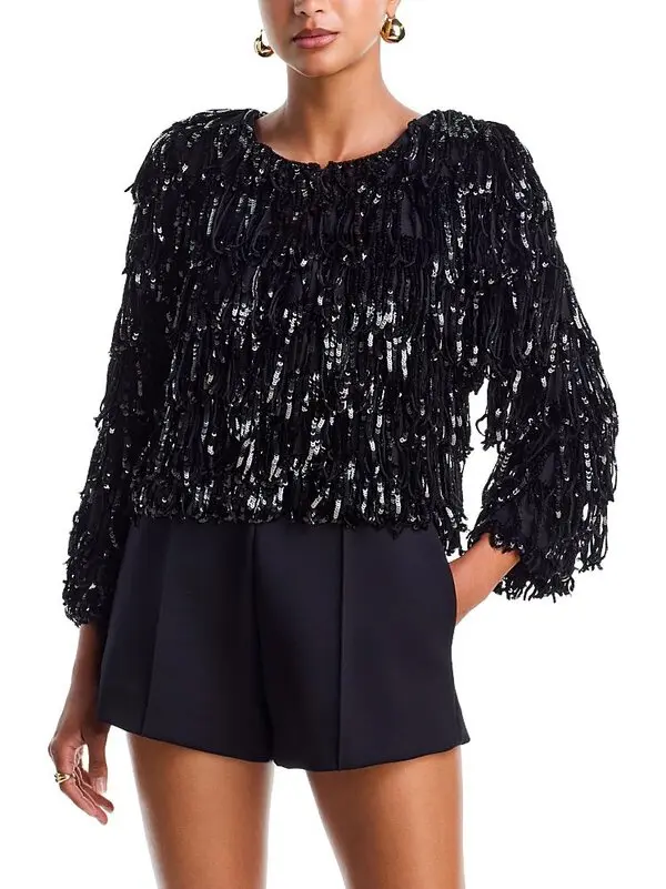 Alice + Olivia Fawn Fringe Sequin Jacket - Black
